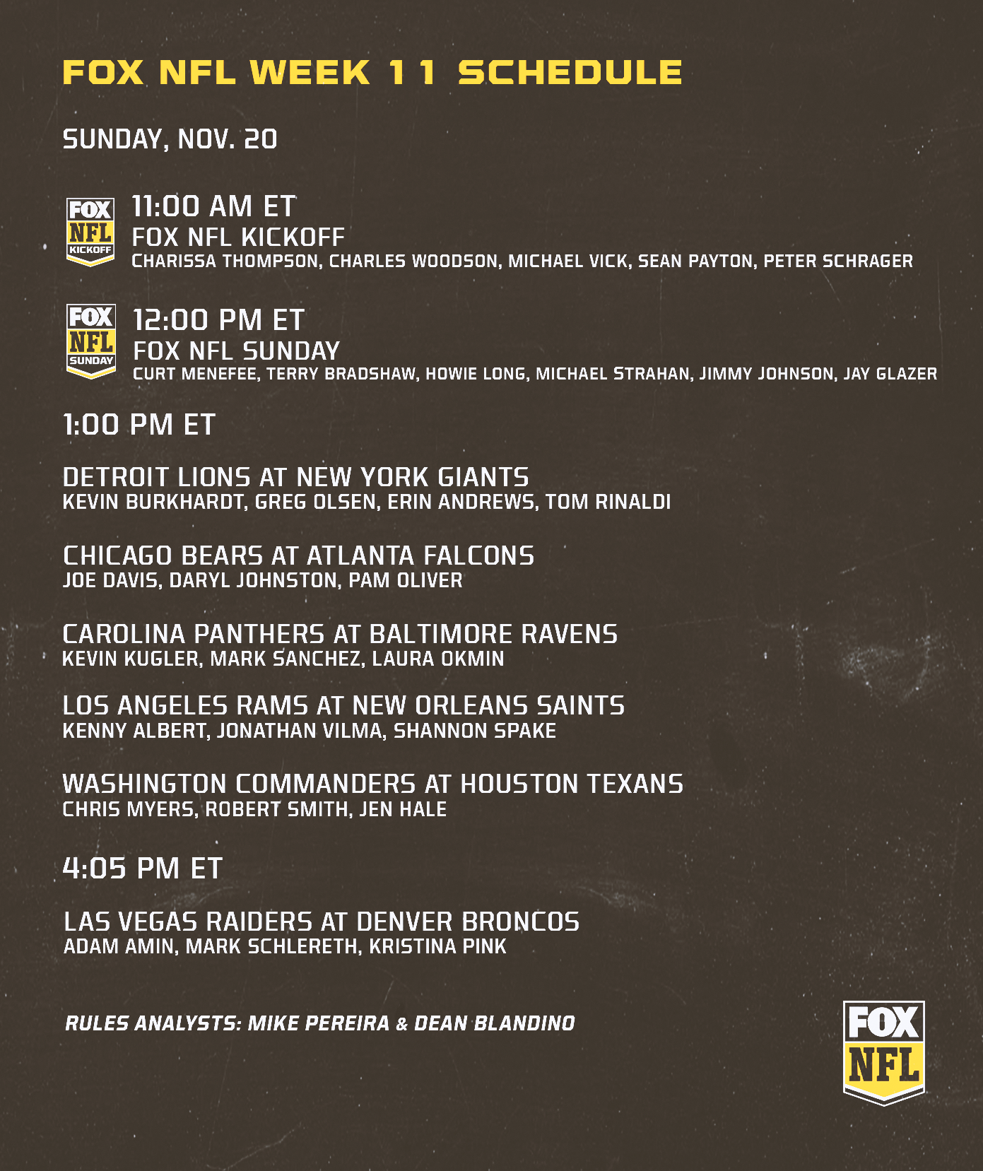 FOX NFL Week 11 Schedule and Regionalization | FOX Sports
