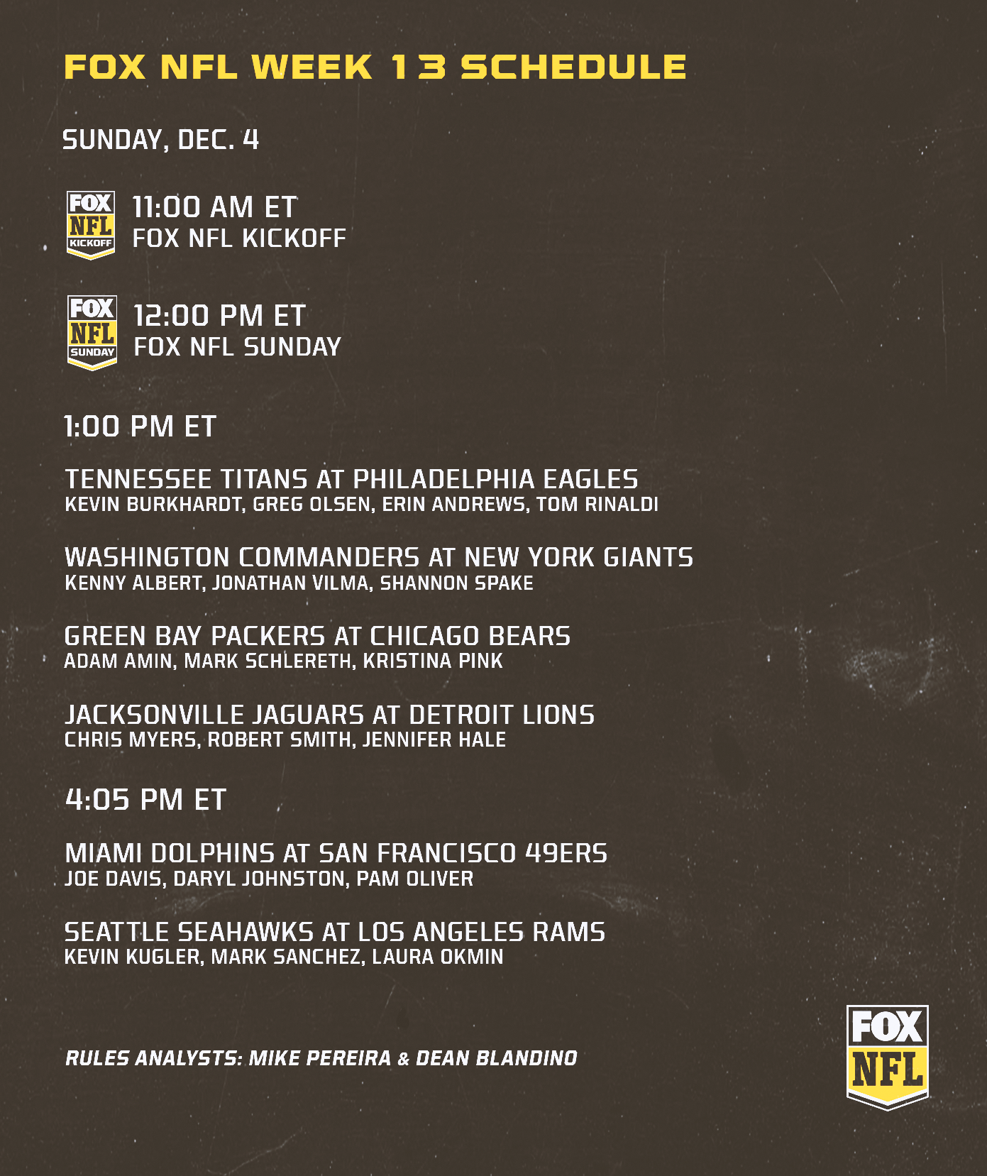 FOX NFL Week 13 Schedule and Regionalization | FOX Sports