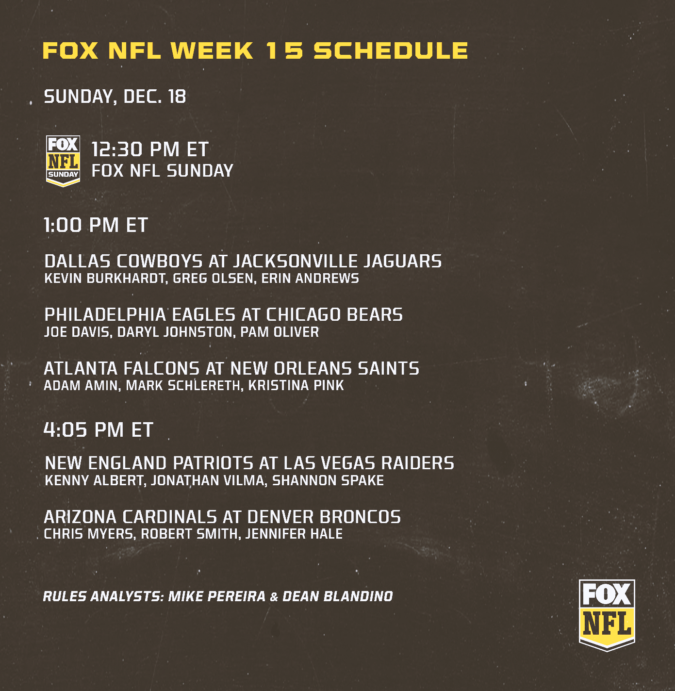 FOX NFL Week 15 Schedule and Regionalization | FOX Sports