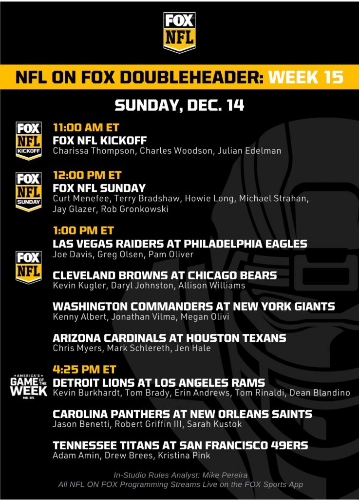 NFL on FOX Week 15 Schedule and Regionalization | FOX Sports